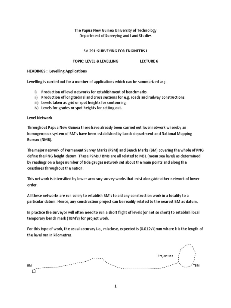 Topic: Level & Levelling Lecture 6 HEADINGS: Levelling Applications ...