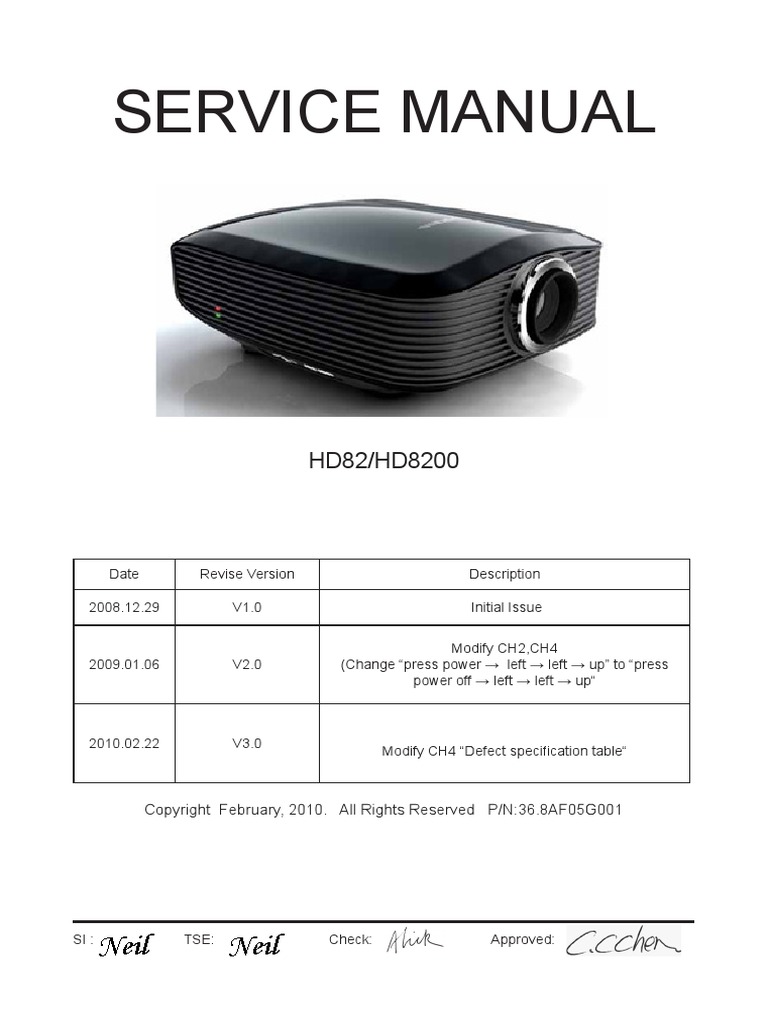 Optoma HD82 - HD8200 V3.0 (DDP 3021, 36.8AF05G001) Service Manual | PDF ...