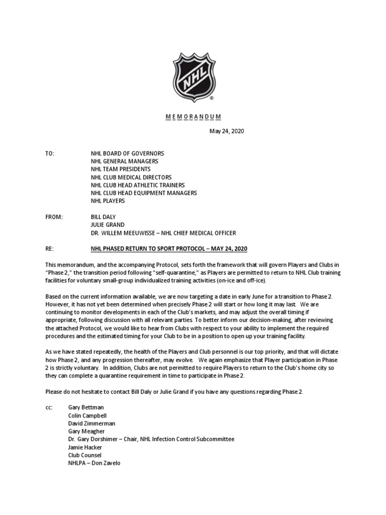 NHL Phased Return To Sport Protocol-COMBINED-FINAL | PDF | Personal ...