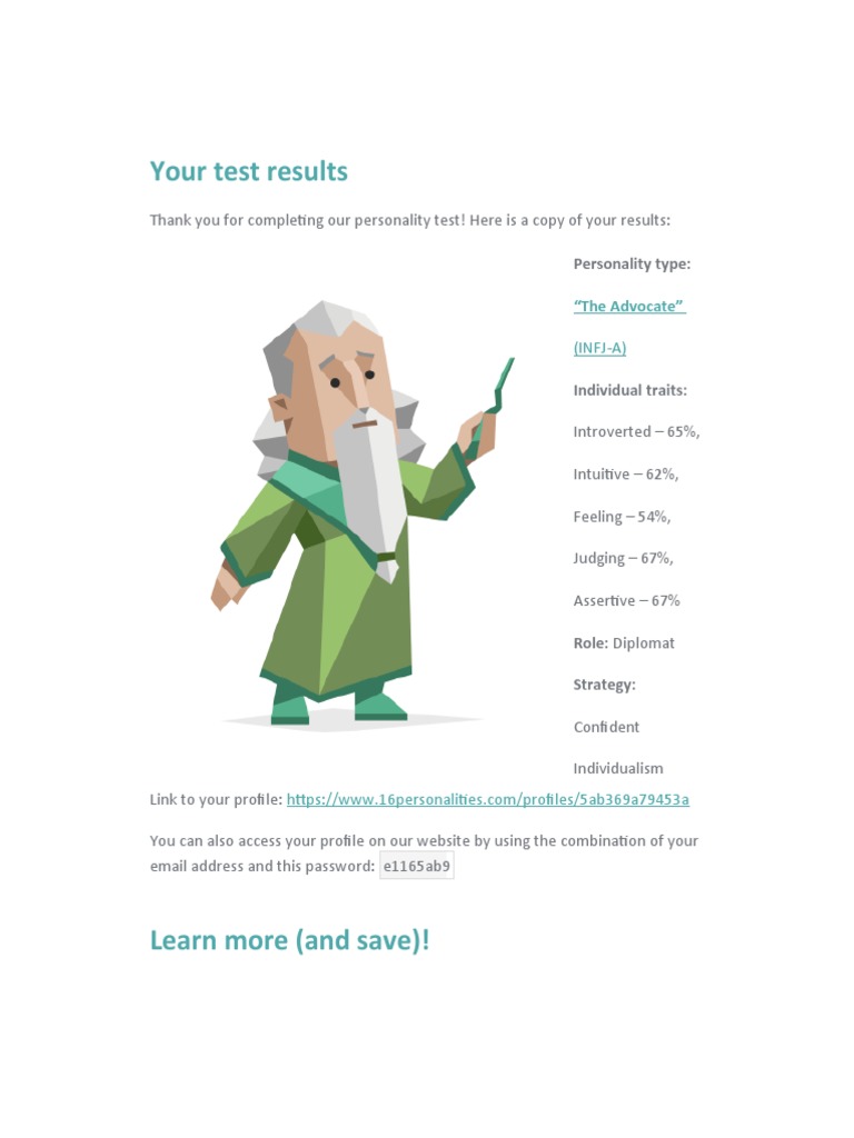 Your Test Results: (INFJ-A) | PDF | Personality Type | Behavioural Sciences