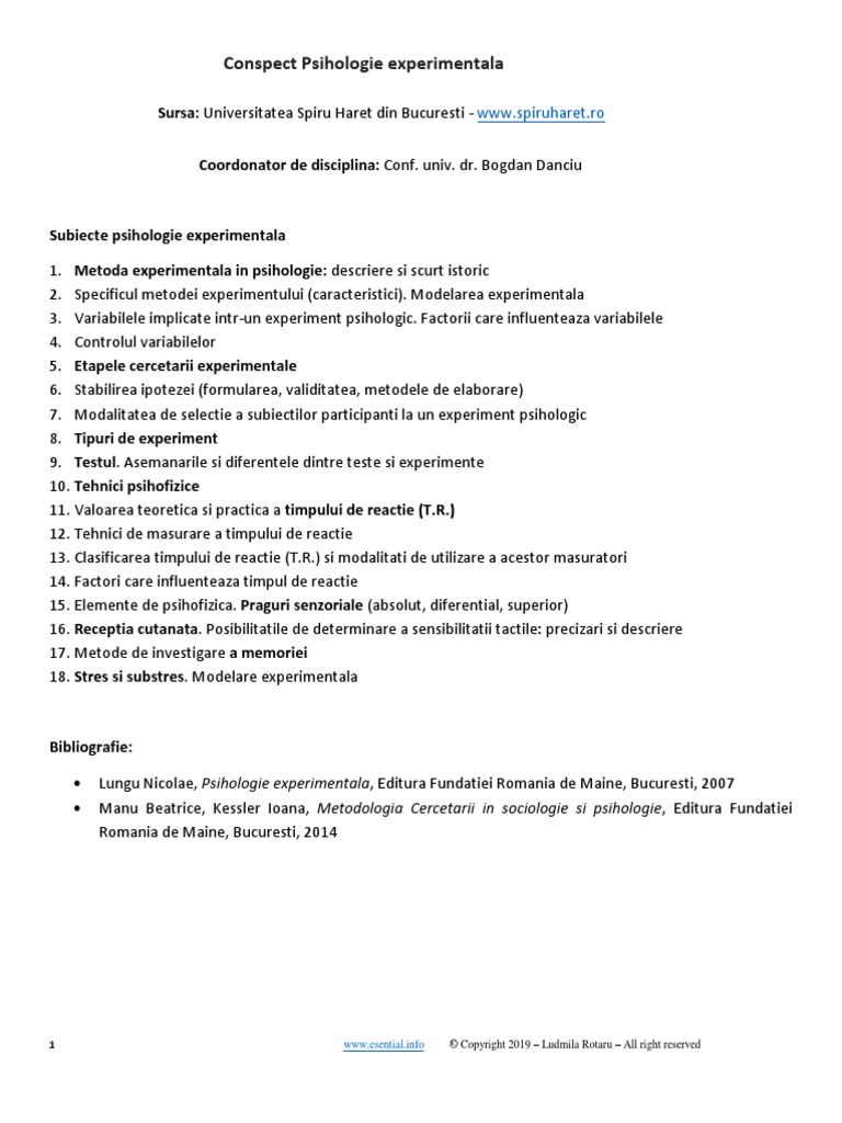 Conspect Psihologia Experimentala | PDF
