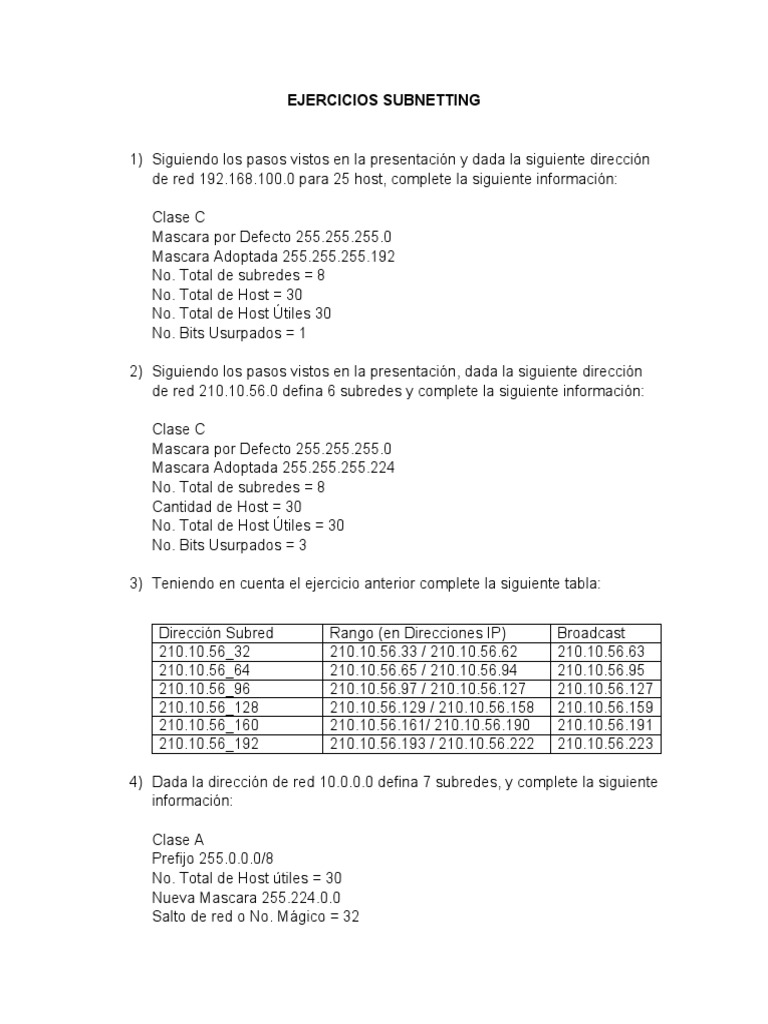 Ejercicios Subnetting | PDF