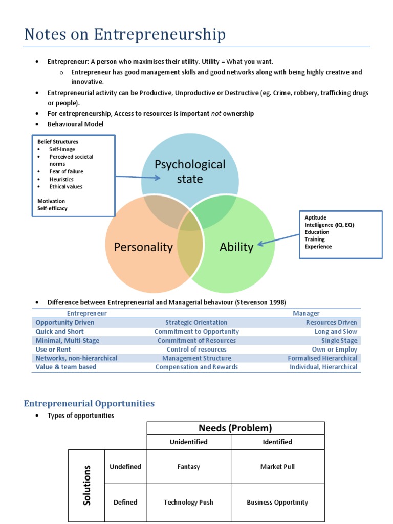 Notes On Entrepreneurship | PDF | Value Chain | Entrepreneurship