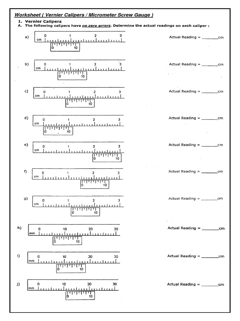Physics Worksheet 1 - Vernier Caliper & Screw Gauge PDF | PDF ...