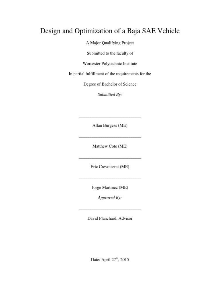 Design and Optimization of An SAE Baja Vehicle | PDF | Transmission ...