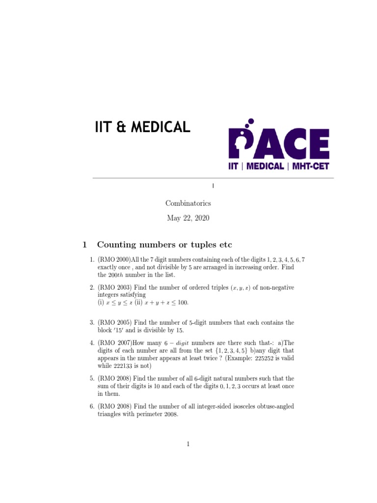 Combinatorics Counting Problems | PDF | Numbers | Quadratic Equation