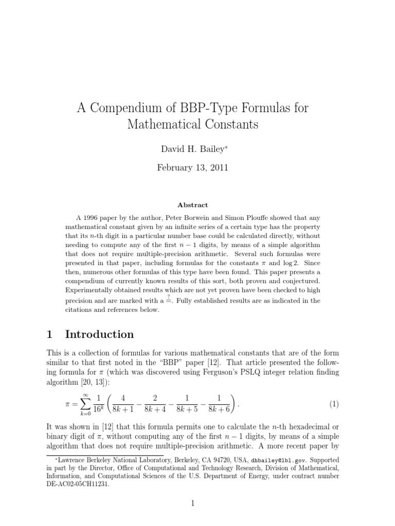BBP Formulas | PDF | Mathematical Analysis | Arithmetic