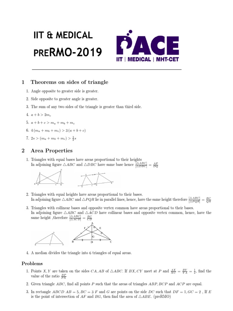 1 Theorems On Sides of Triangle: Problems | PDF | Triangle | Perpendicular
