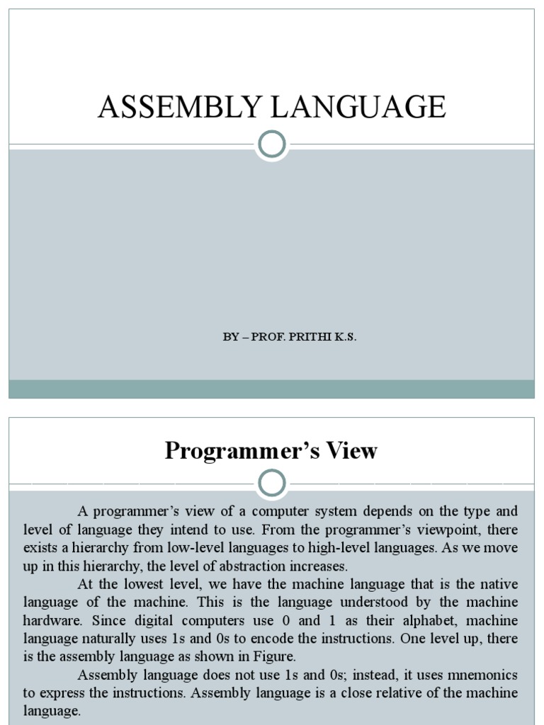 Assembly Language: by - Prof. Prithi K.S | PDF | Assembly Language | Subroutine