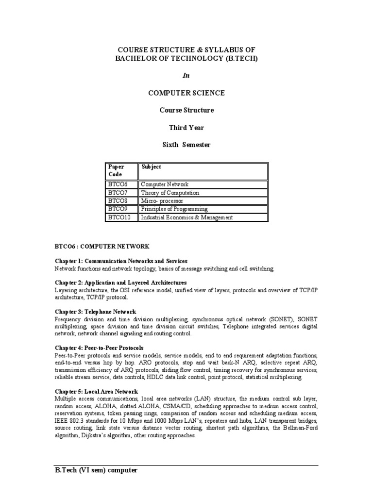 Course Structure & Syllabus of Bachelor of Technology (B.Tech) | PDF | Computer Network ...