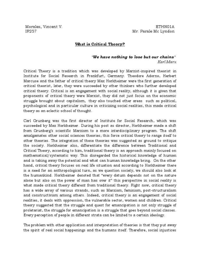 What Is Critical Theory | PDF | Critical Theory | Frankfurt School