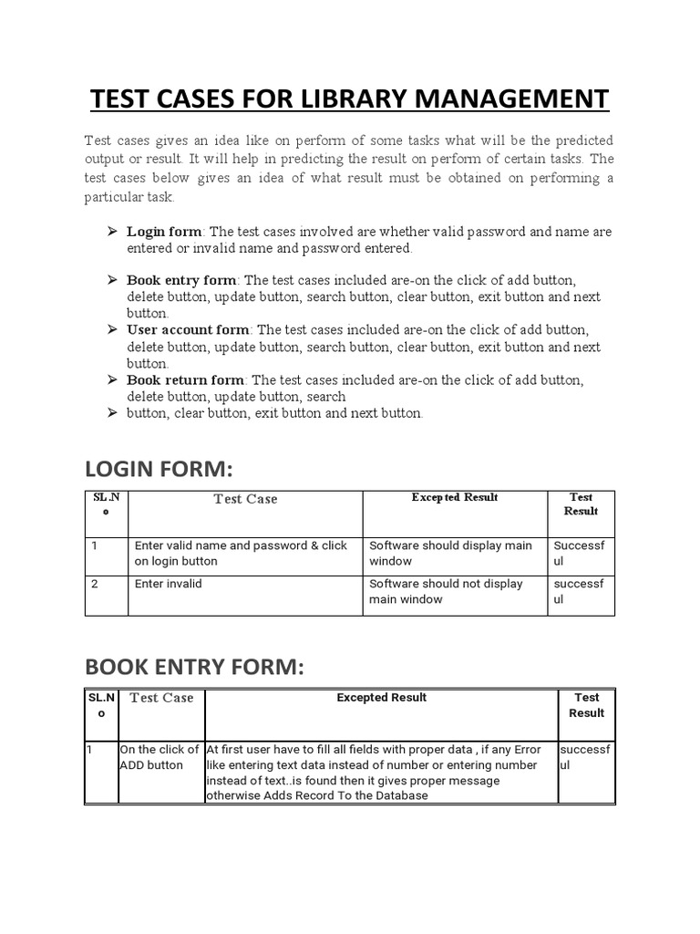 Test Cases For Library Management | PDF | Databases | Login