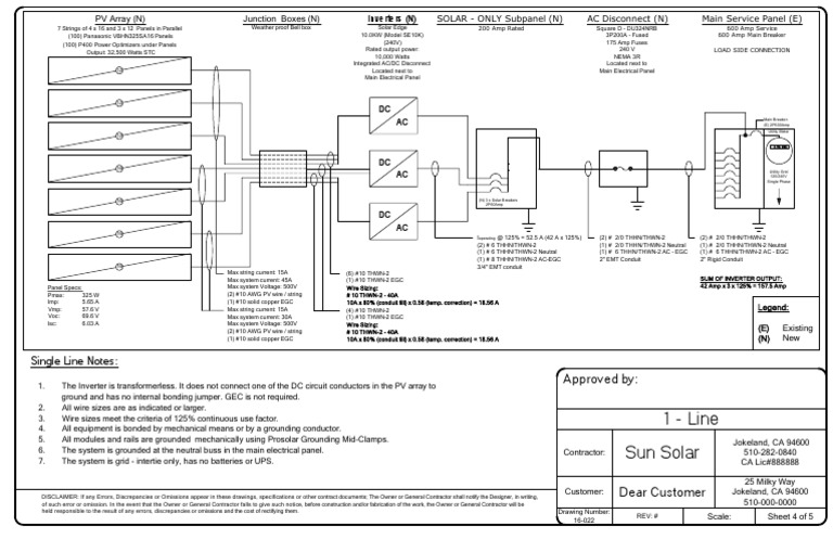 Sample Solar Permit Plan - 1 Line Drawing PDF | PDF | Electrical ...