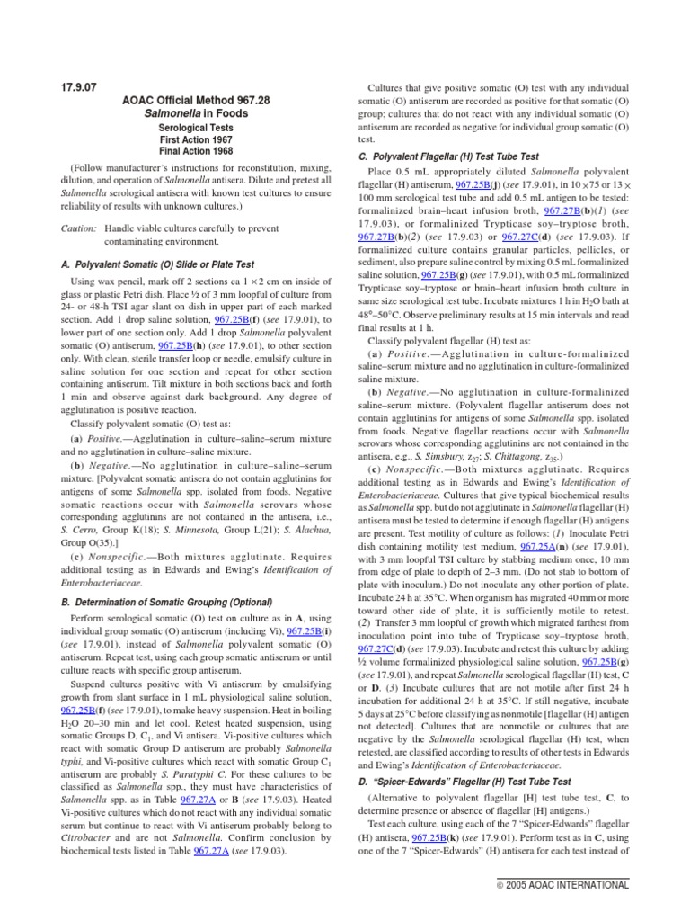 Salmonella Serological Testing Methods | PDF | Serotype | Salmonella