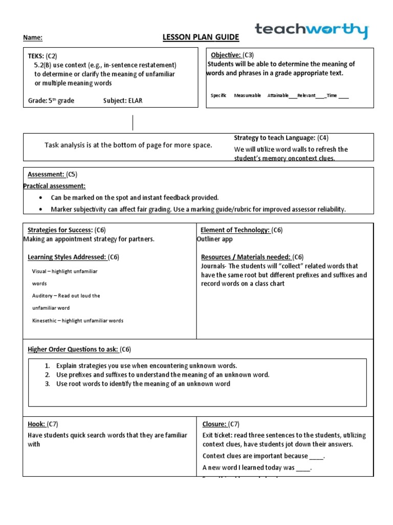 5th Grade Vocabulary Lesson Plan | PDF | Rubric (Academic) | Word