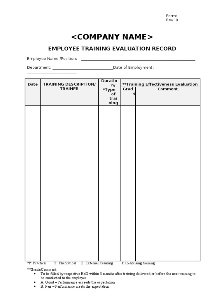 Employee Training Evaluation Record | PDF | Career & Growth