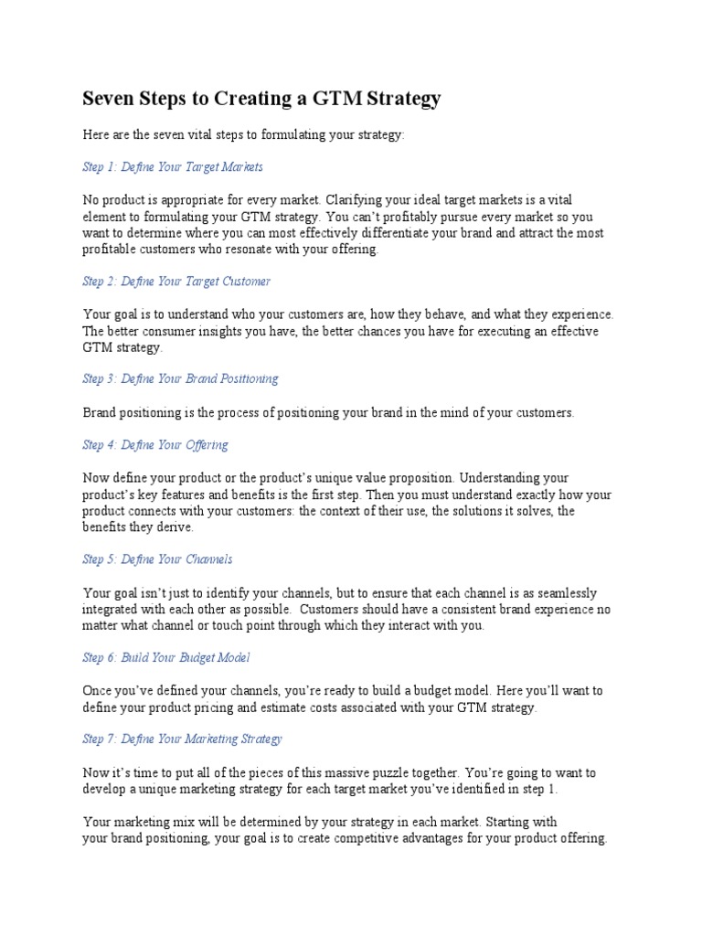 Seven Steps To Creating A GTM Strategy | PDF