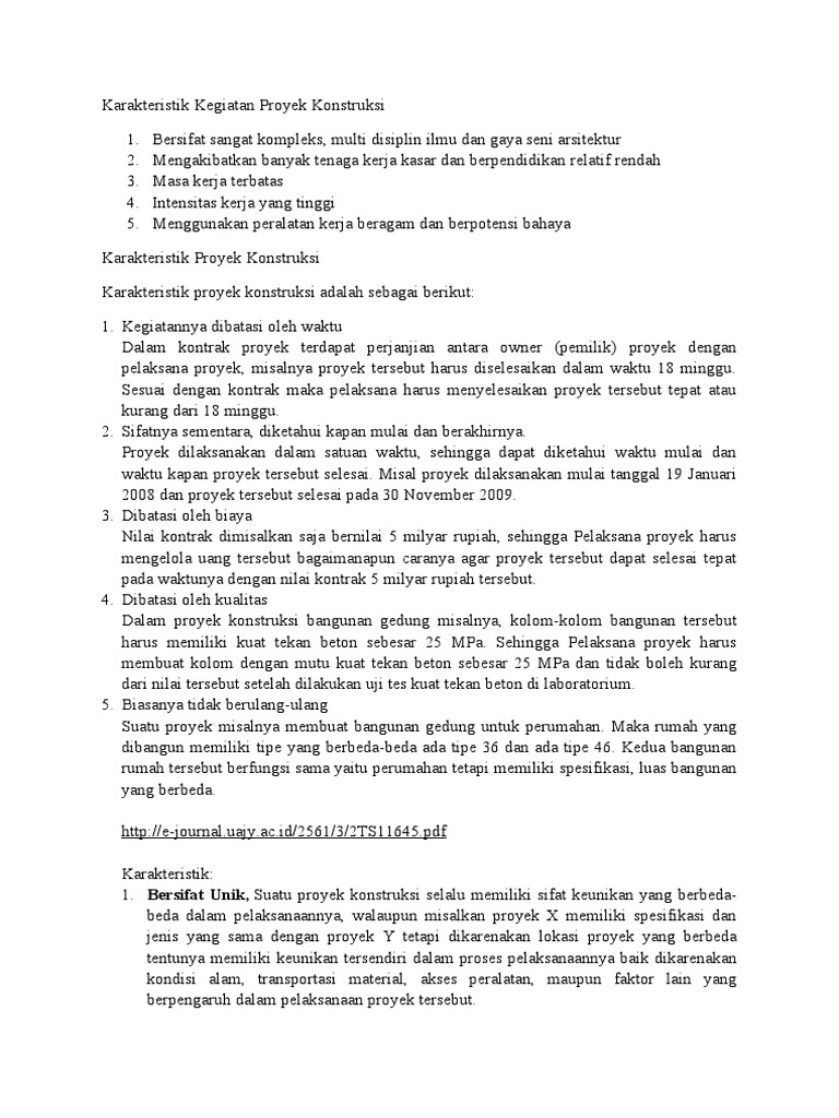 Karakteristik Kegiatan Proyek Konstruksi | PDF