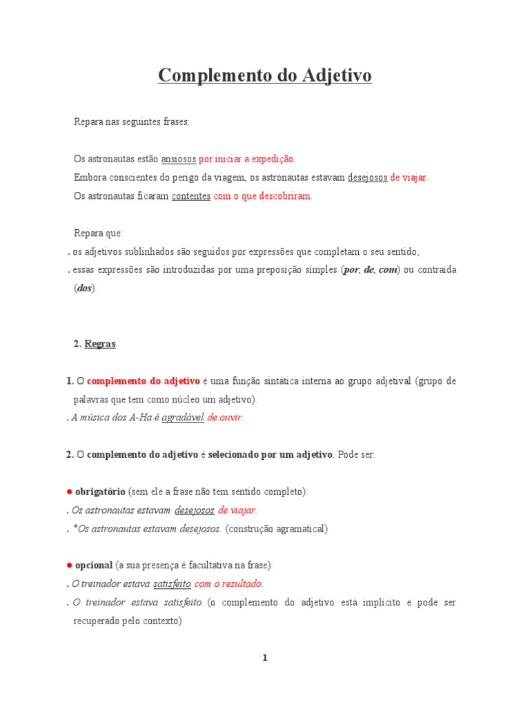 Complemento Do Adjetivo | PDF | Sintaxe | Gramática