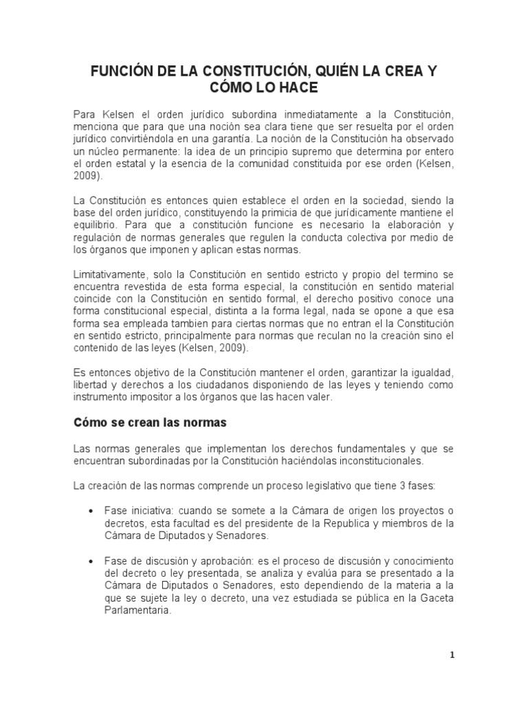 Función De La Constitución Quien La Crea Y Como Se Hace Pdf