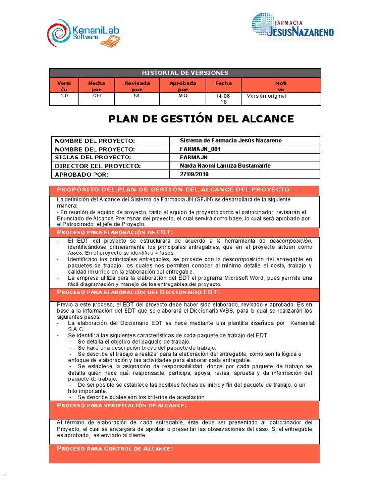 Plan de Gestión del Alcance del Proyecto FARMAJN | PDF | Informática ...