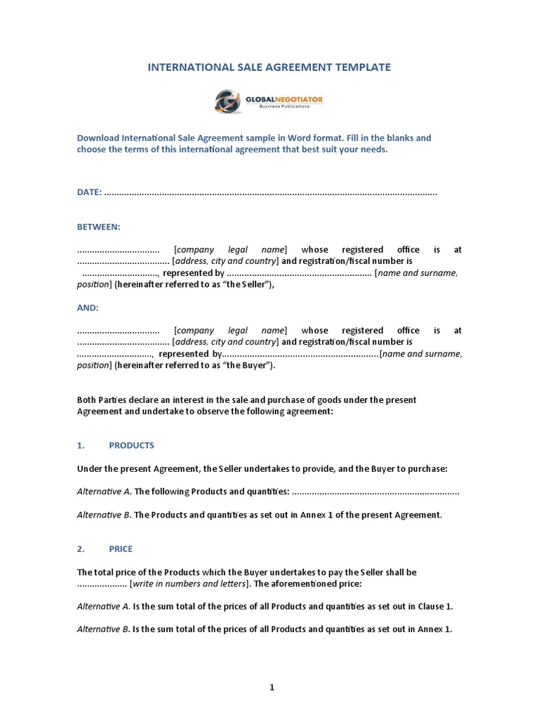 International Sale Agreement Template | PDF | Payments | Arbitration