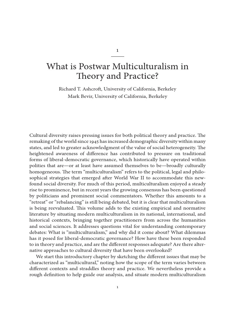 What Is Postwar Multiculturalism in Theory and Practice? | PDF | Multiculturalism | Theory
