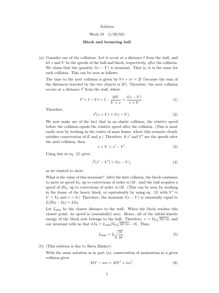 Harvard Physics Problem Week 19 Solution | PDF | Collision | Square Root