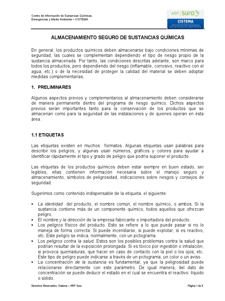 Almacenamiento Seguro de Sustancias Quimicas | PDF | Mercancías peligrosas | Almacén