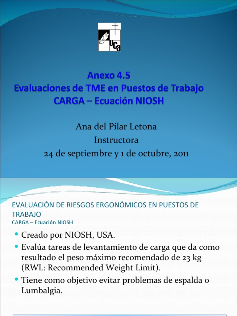 Evaluación De Riesgos Ergonomicos Niosh Pdf Naturaleza Science