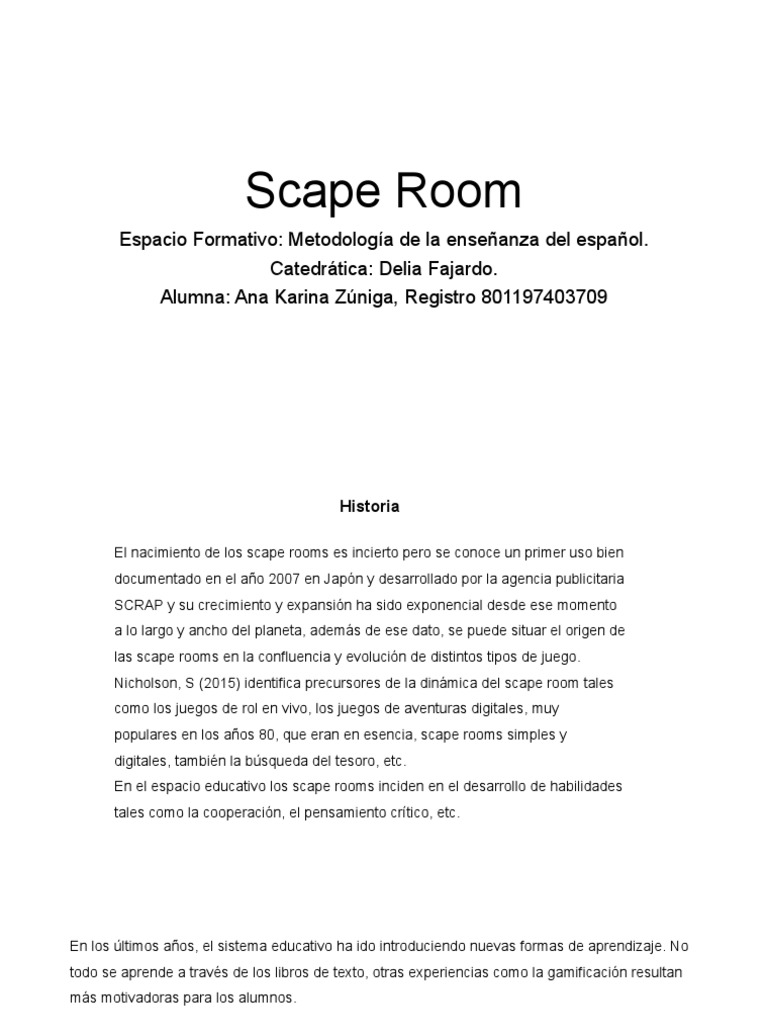 Scape Room | PDF | Educación avanzada | Enseñando y aprendiendo