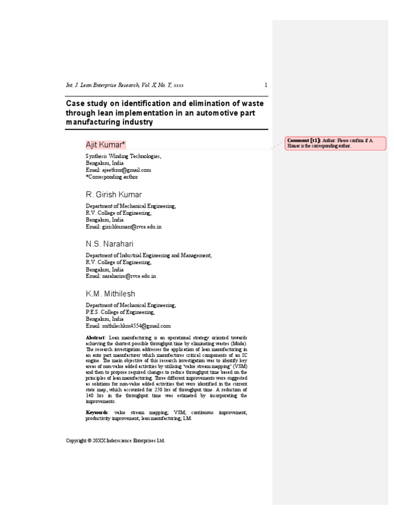 Case Study On Identification and Elimina | PDF | Lean Manufacturing | Inventory