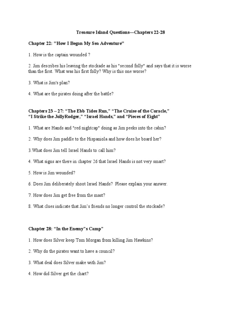 Treasure Island Questions Chapters 22-28 | PDF