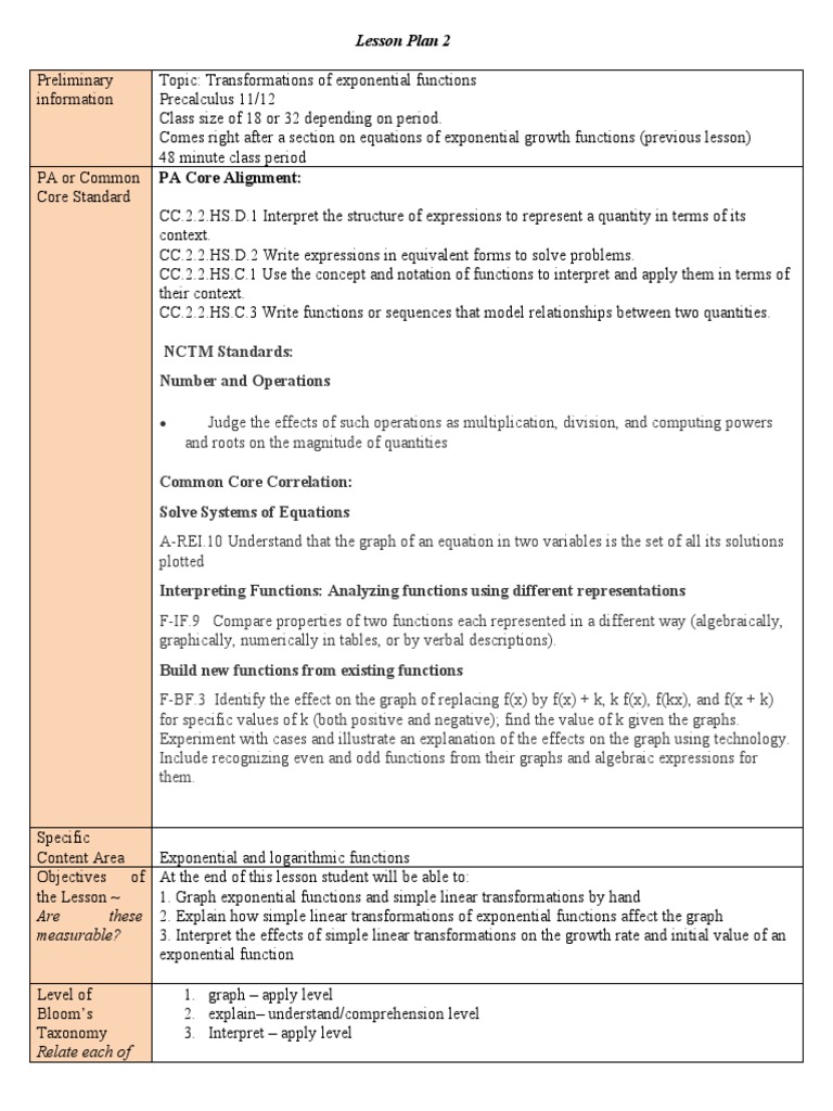 Sample 5e Lesson Plan | PDF | Exponentiation | Function (Mathematics)