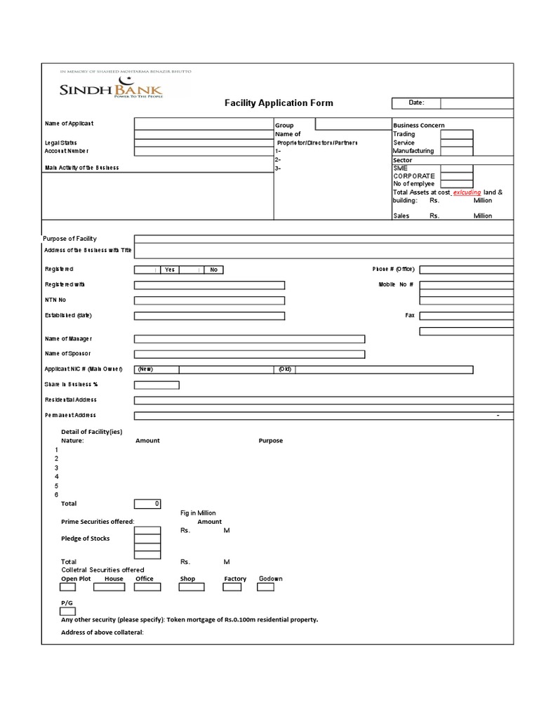 Facility Application Form: Date | Download Free PDF | Credit Bureau ...