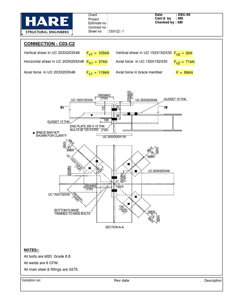 Connection - C03-C2: Client: Project: Estimate No: Contract No: Sheet ...