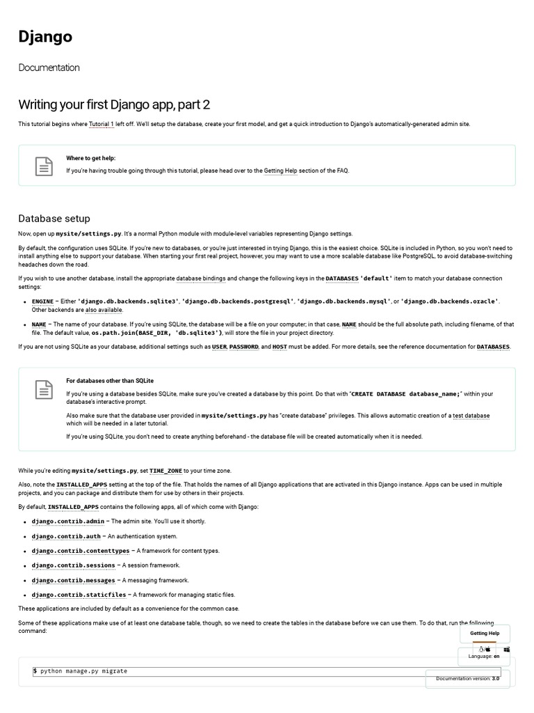 Django Writing Your First Django App Part 2 Pdf Databases Postgre Sql