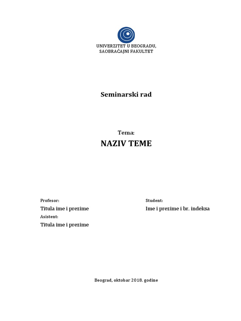 Template Za Seminarski Rad | PDF