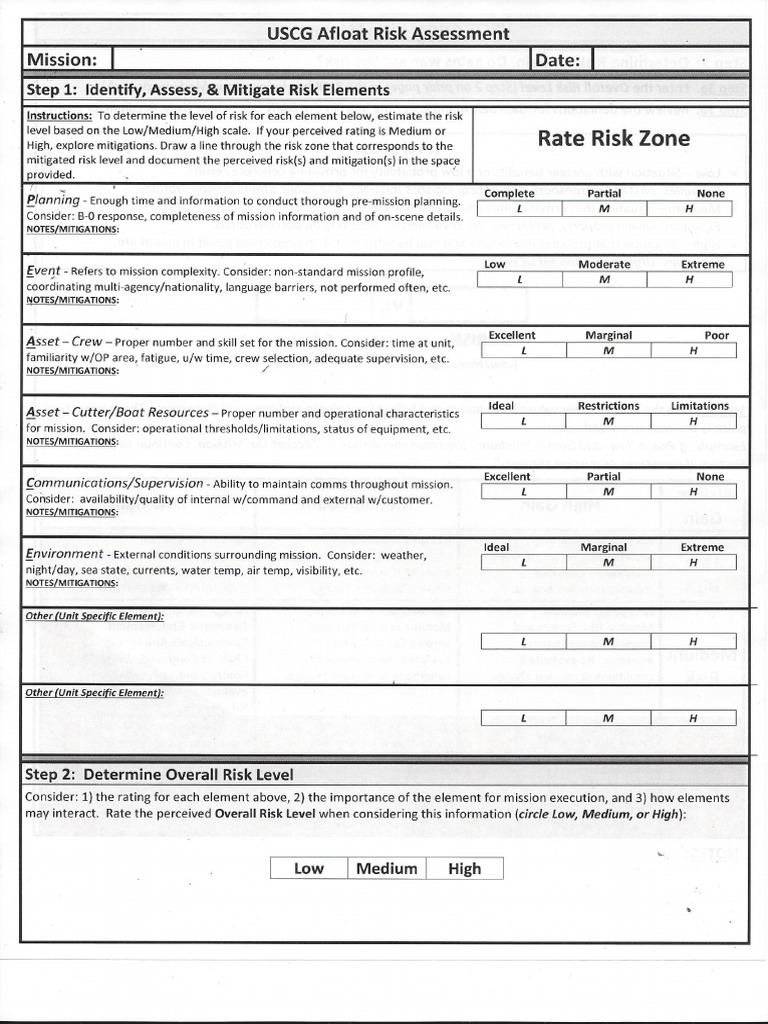 Gar 2.0 Afloat Risk Assessment Form | PDF