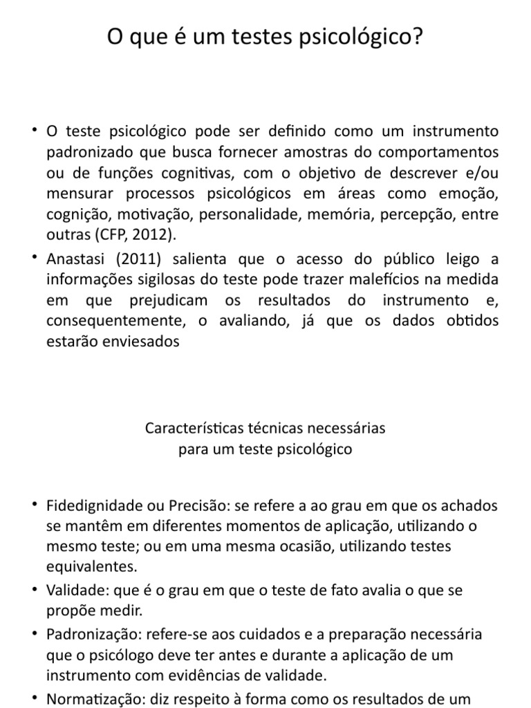 O que são testes psicológicos | PDF | Testes psicológicos | Quociente ...