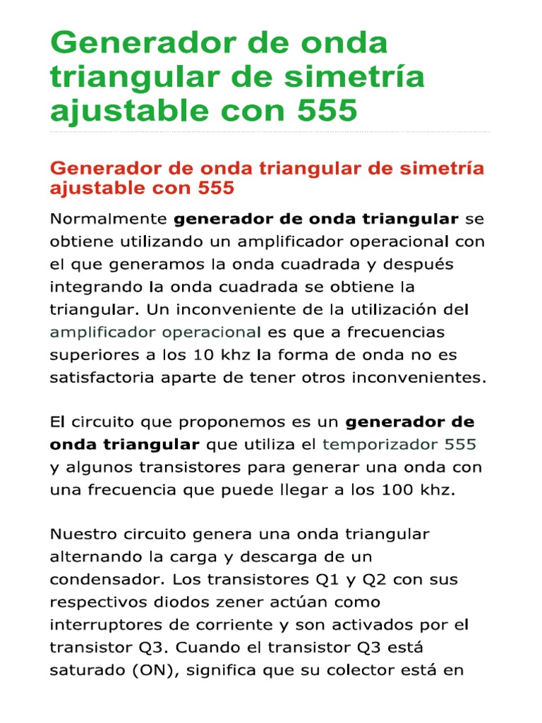 Generador de Onda Triangular de Simetría Ajustable Con 555 | PDF