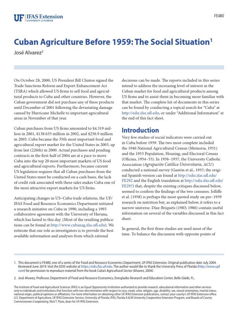 Cuban Agriculture Social Analysis Pre-1959 | PDF | Sugarcane | Cuba