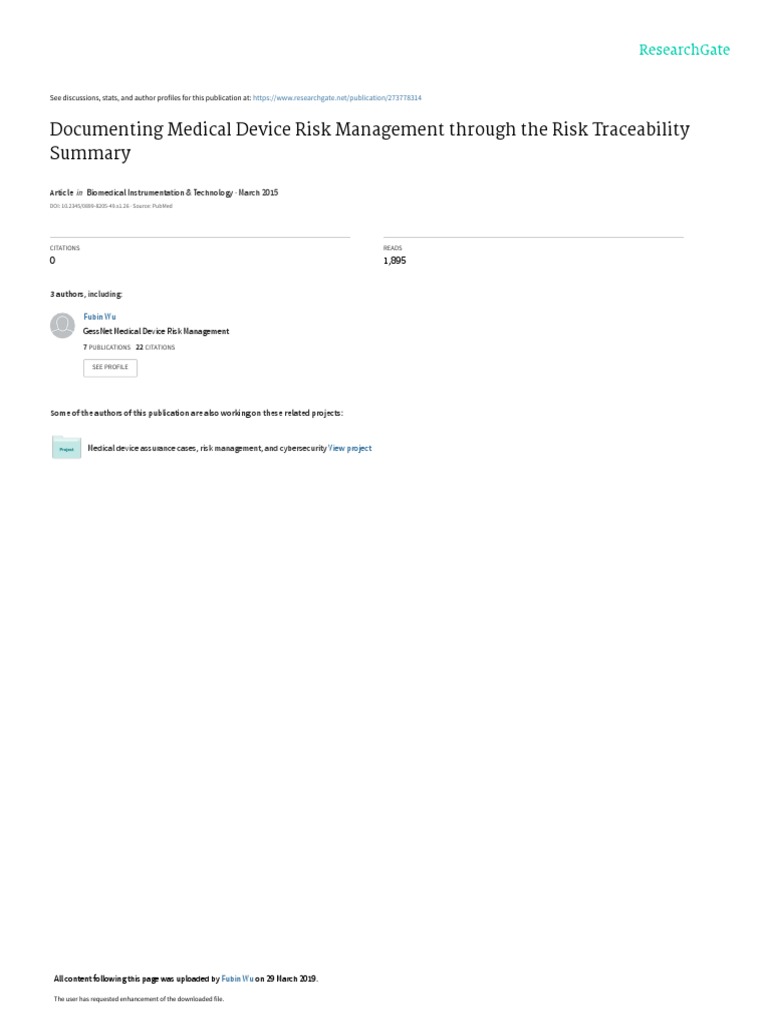 Risk Summary Documentation BITPublished | PDF | Medical Device | Risk ...