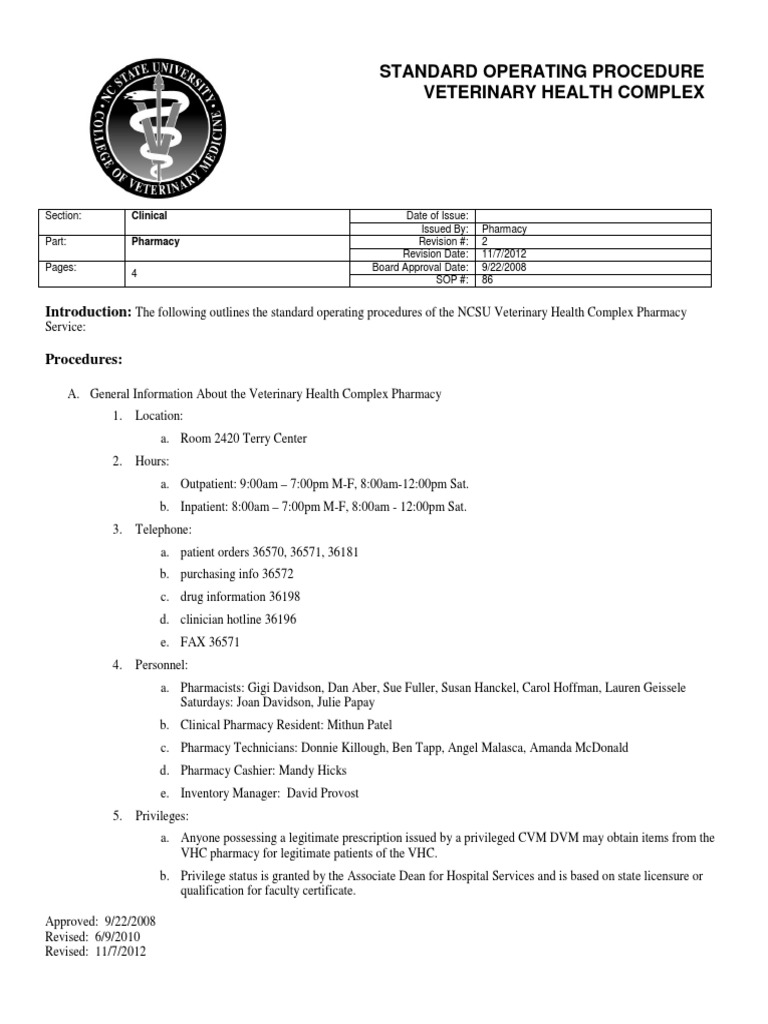 Standard Operating Procedure Veterinary Health Complex: Clinical ...