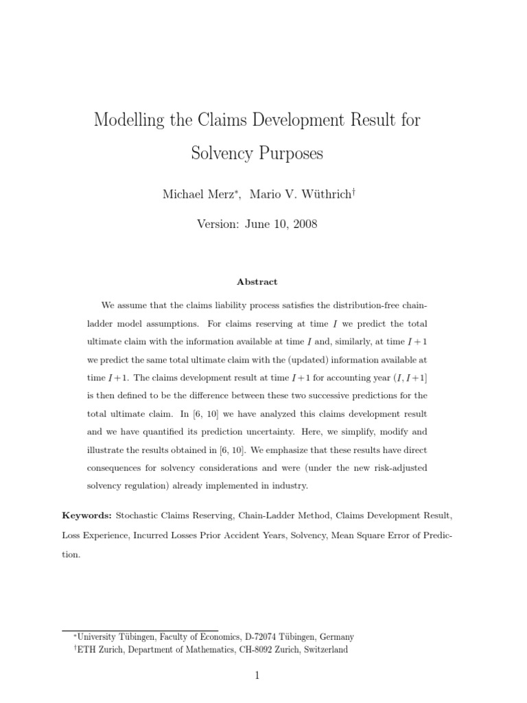 Modelling The Claims Development Result For Solvency Purposes | PDF ...