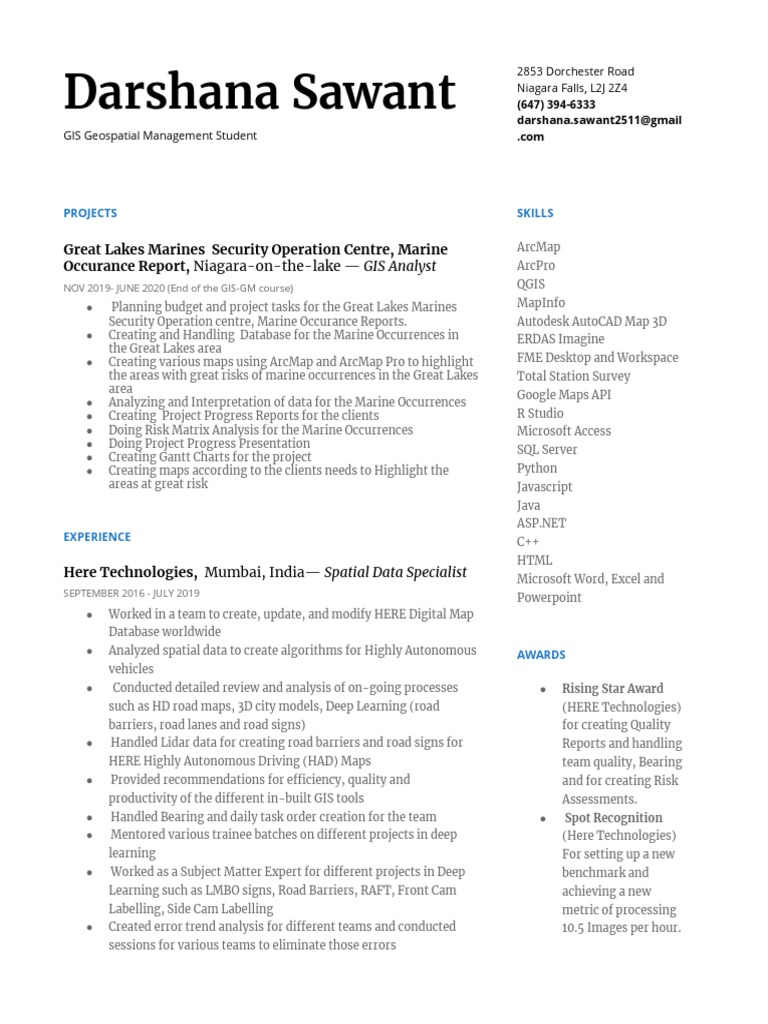 Resume Darshana Sawant | PDF | Geographic Information System | Spatial Analysis