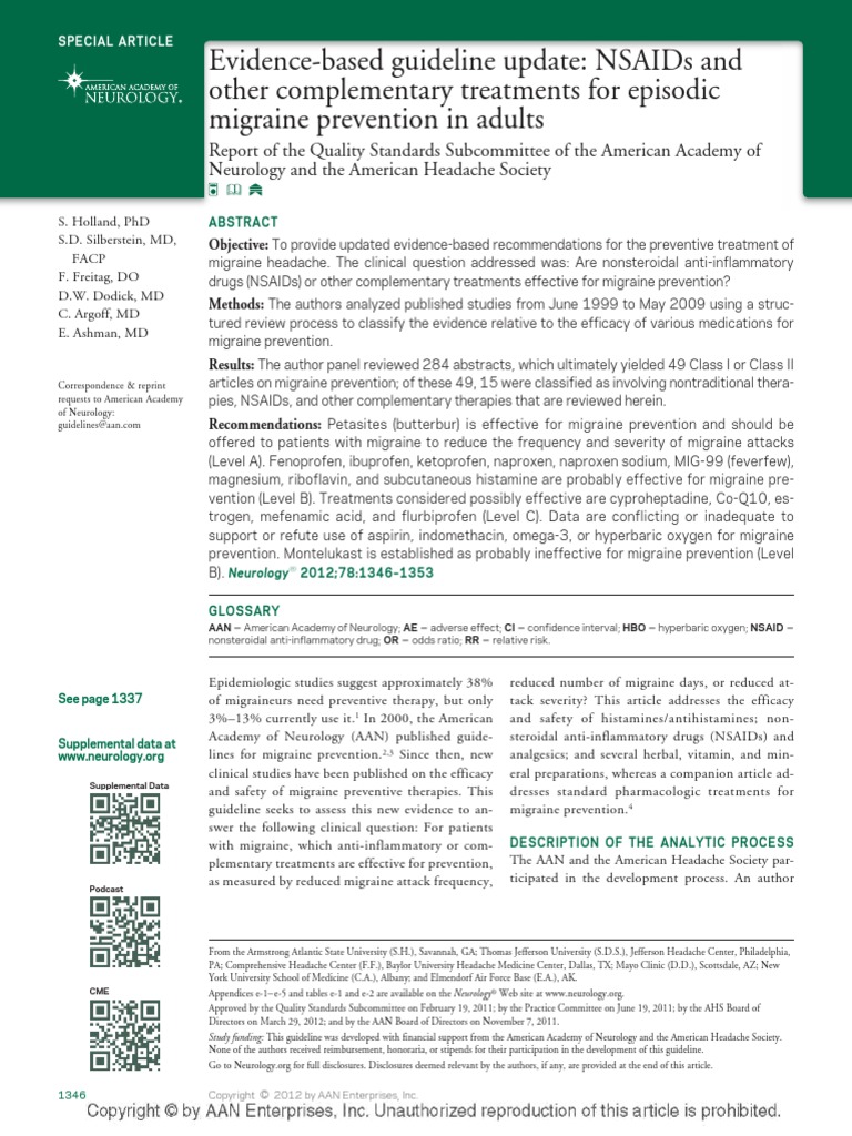 AINES Tratamiento Preventivo de Migraña Episódica | PDF | Migraine ...