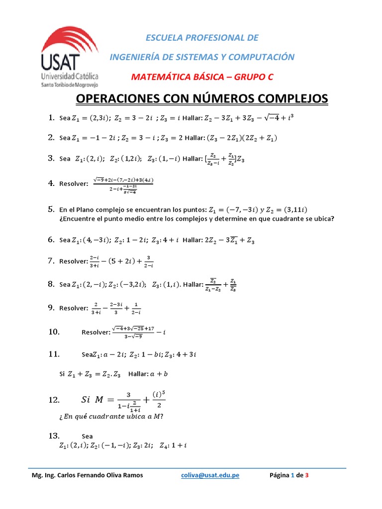 Operaciones con Números Complejos | PDF | Enseñanza de matemática