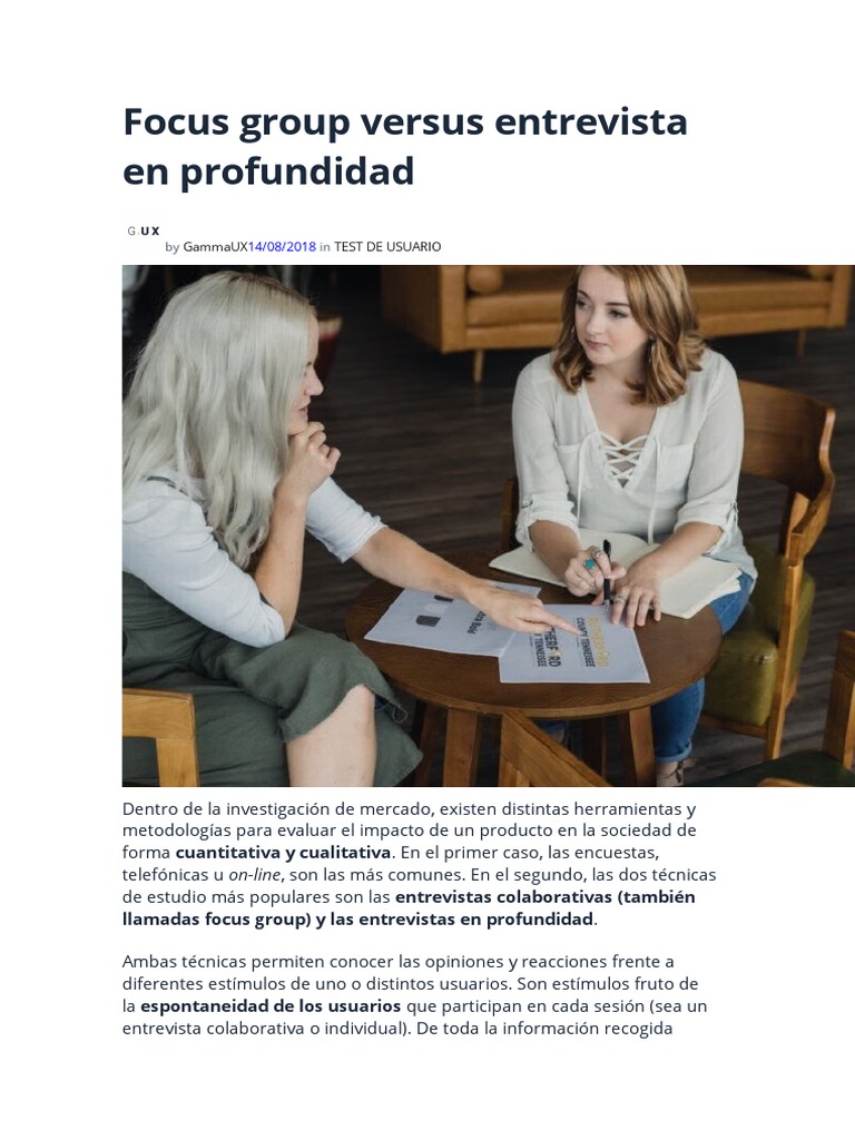 Focus Group Versus Entrevista en Profundidad | PDF | Grupo de enfoque ...