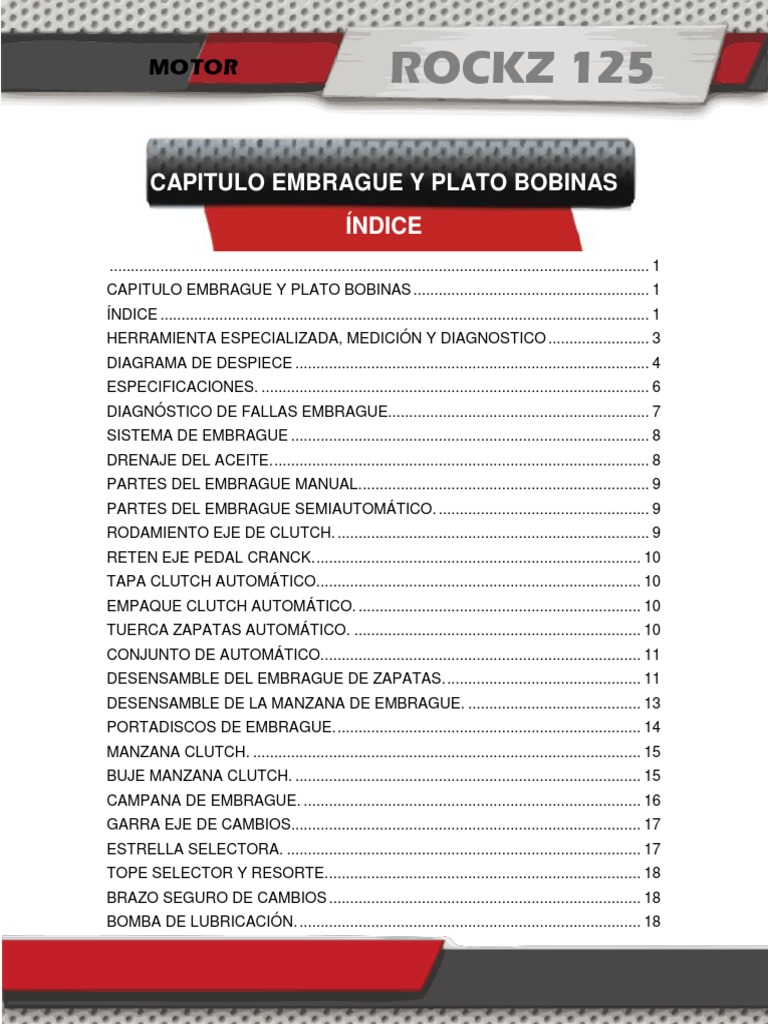 Manual TVS Rockz 125: Embrague y Motor | PDF | Engranaje | Embrague